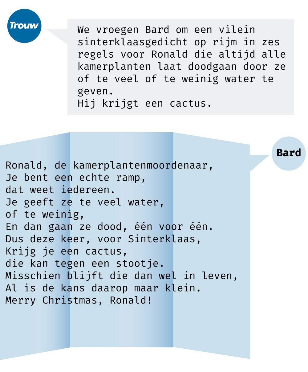 De AI-hulpsinterklaas heeft moeite met rijmen | Trouw