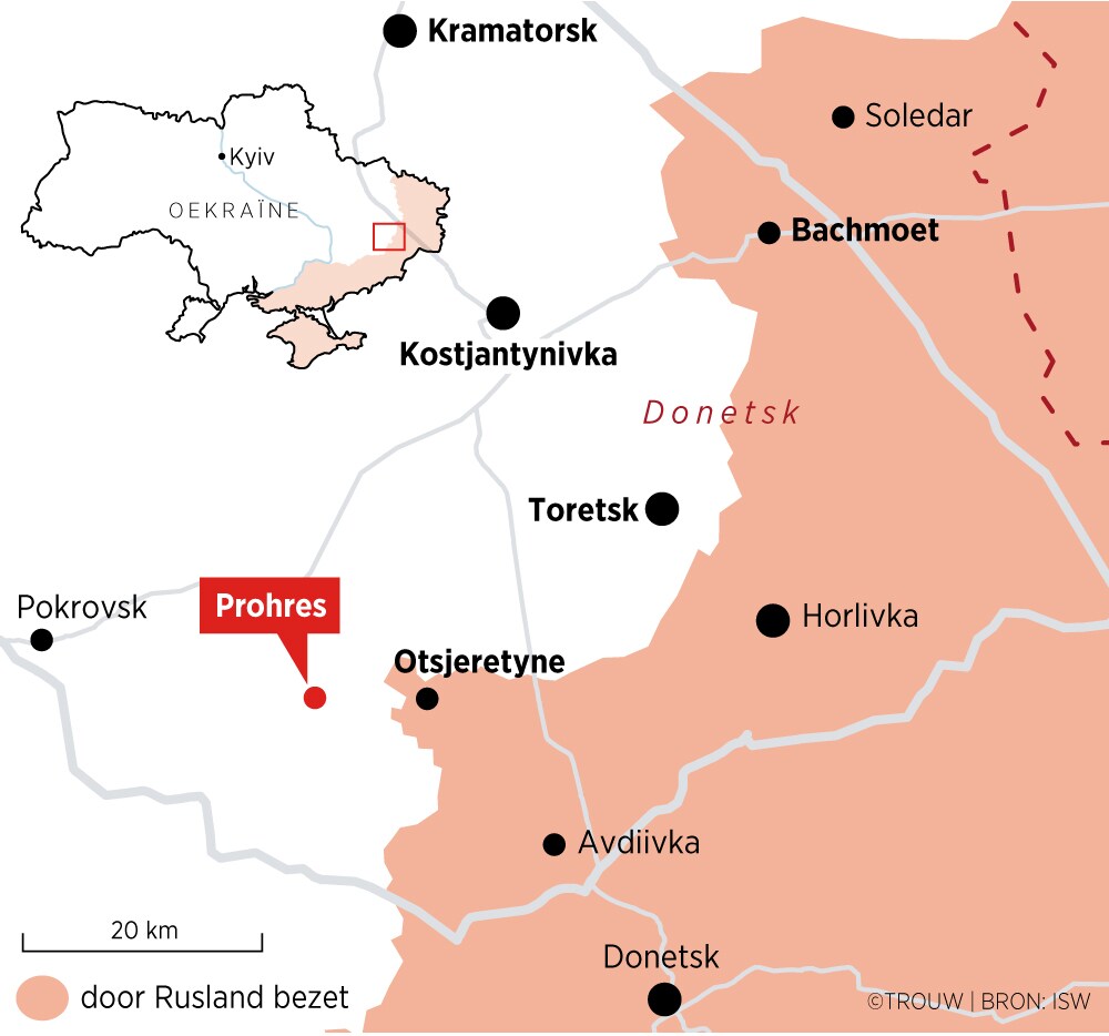 Prohres ligt slechts vijf kilometer van de frontlinie. ‘Elke dag wordt ...